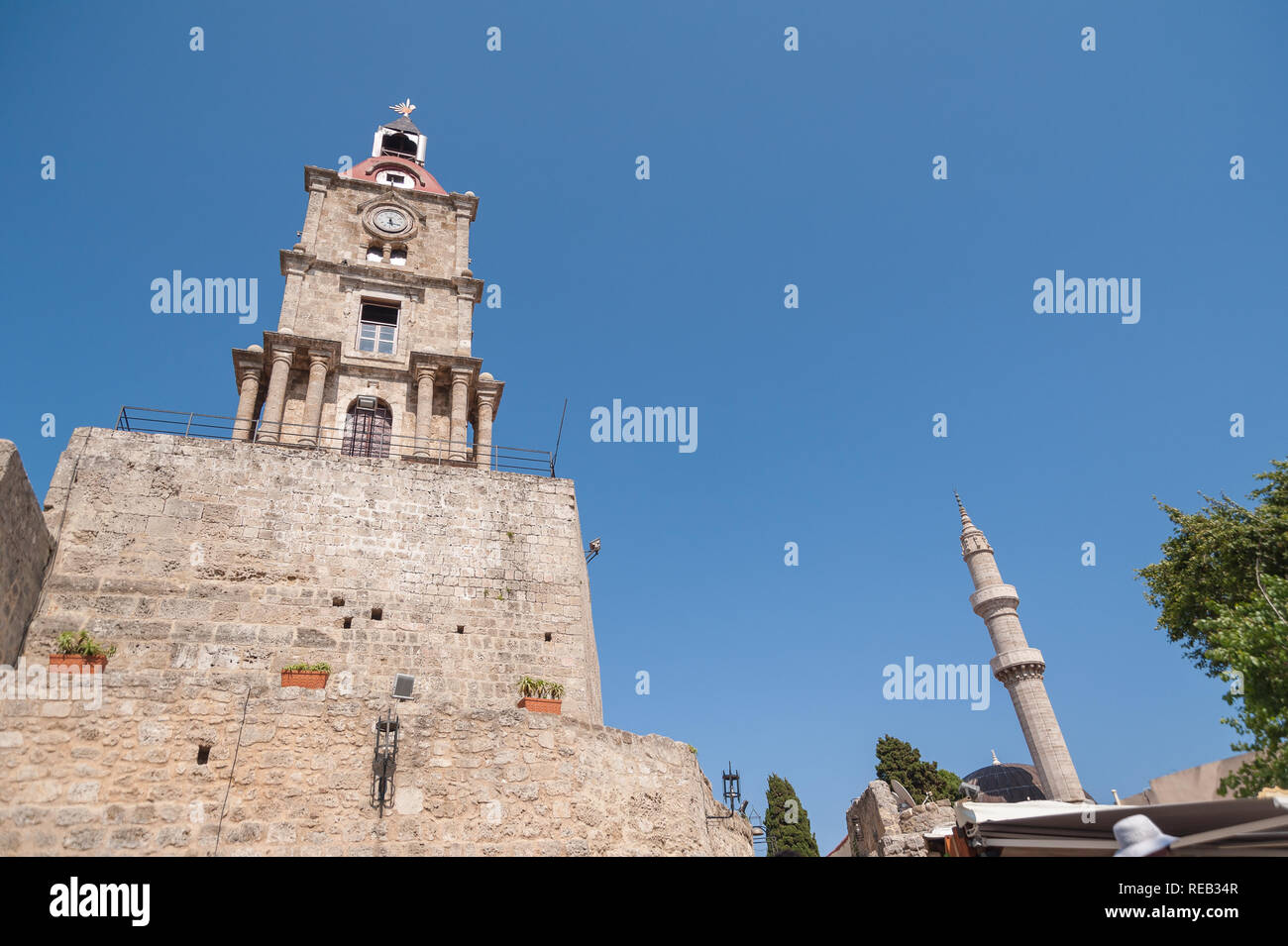 Rhodes, Greece. 05/30/2018. Suleymaniye Mosque next to Clock Tower ...