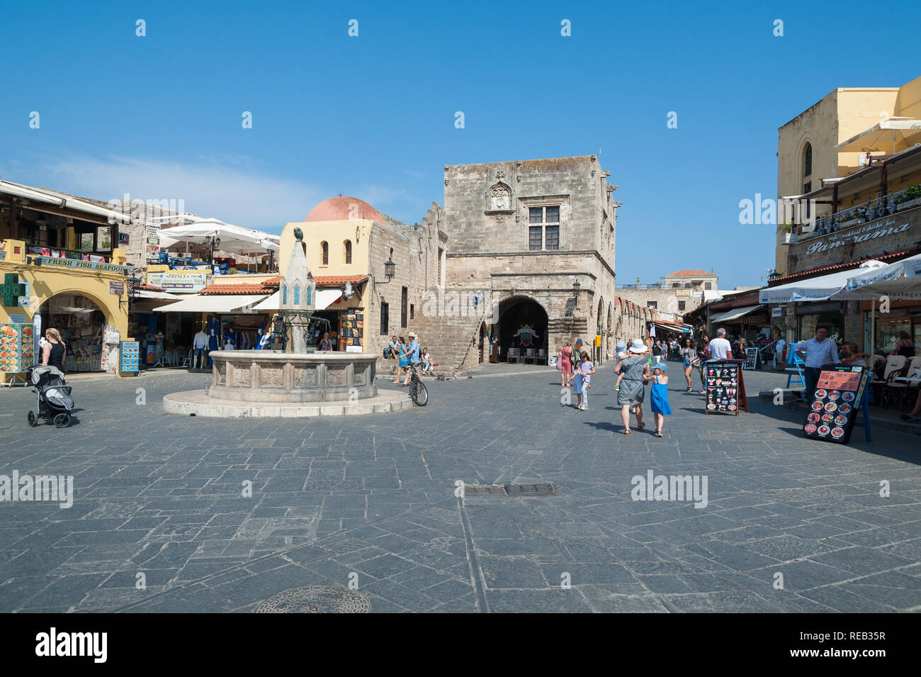 Rhodes, Greece. May 30, 2018. Hippocrates Square with Owl Fountain ...