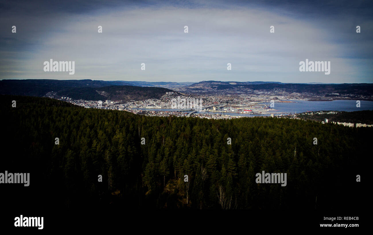 Drammen city from a mountain view Stock Photo - Alamy