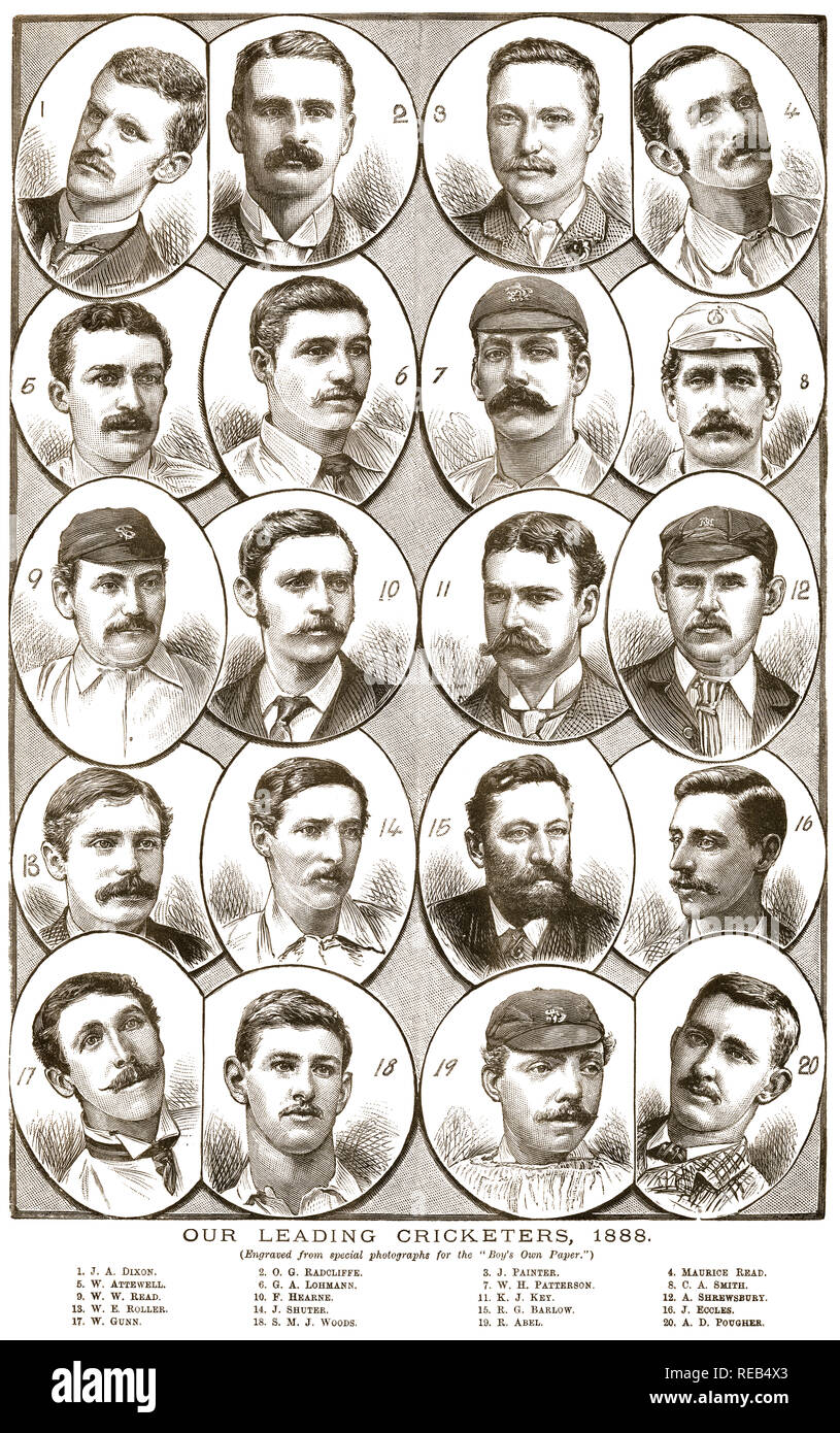 Victorian engraving of English cricketers. From the Boys' Own Paper ...