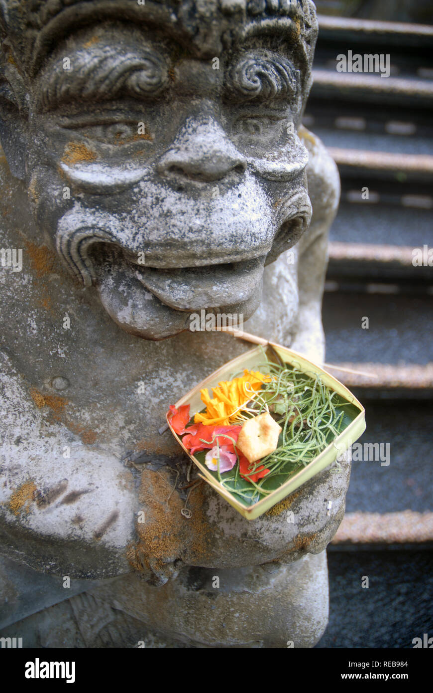 Traditional Balinese offering made for gods outside Hindu Temple, Ubud ...
