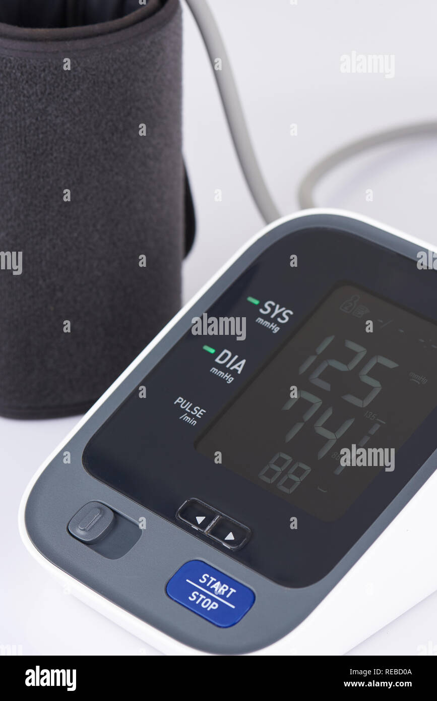Blood pressure divice with modern screen close up view Stock Photo - Alamy