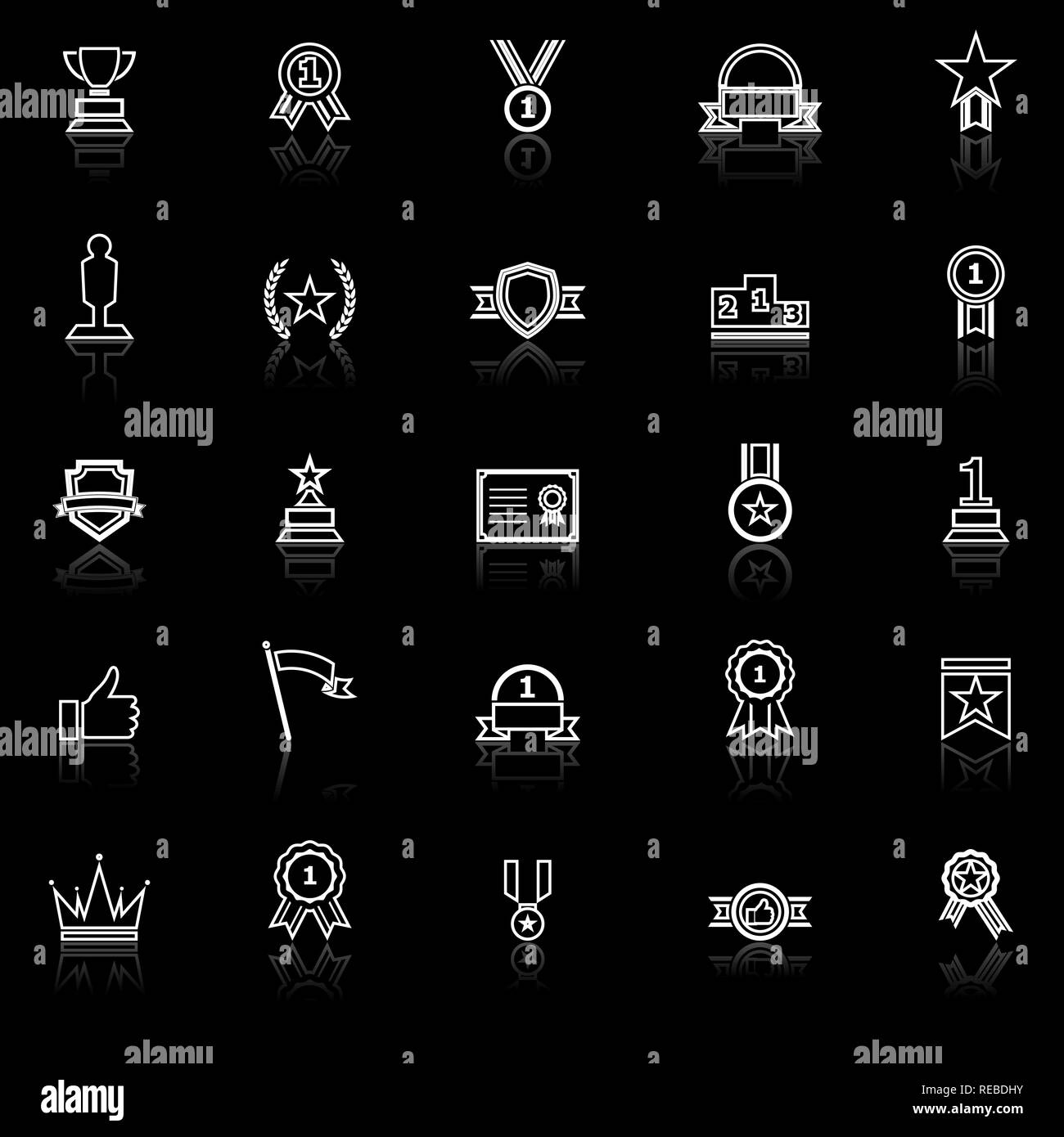 Winner line icons with reflect on black background, stock vector Stock ...