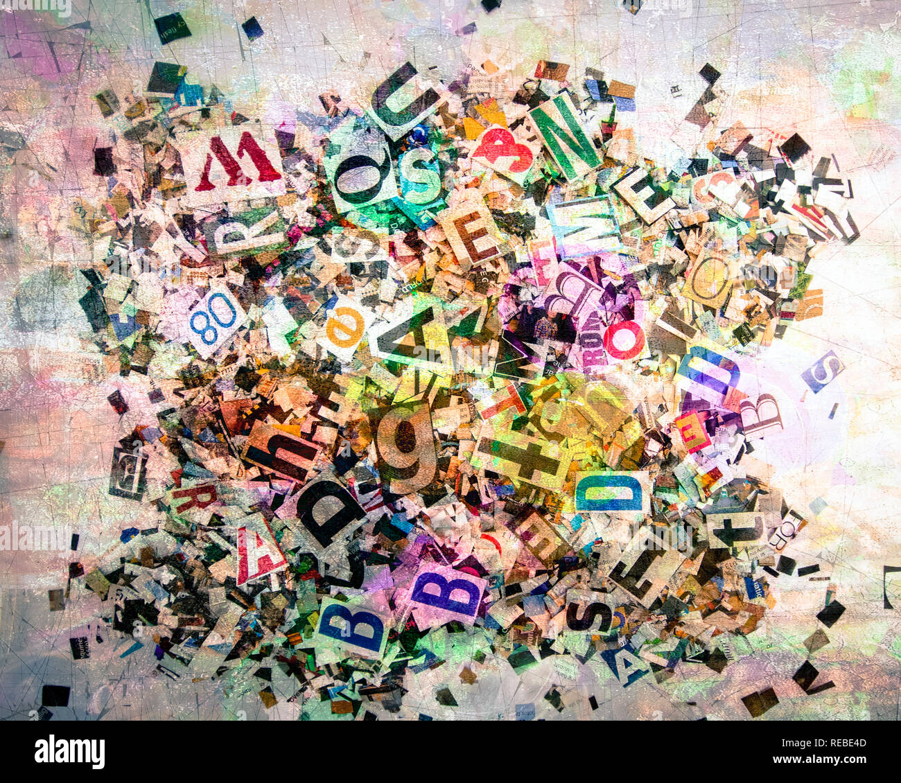 Lots of random words and letters shot from above Stock Photo - Alamy