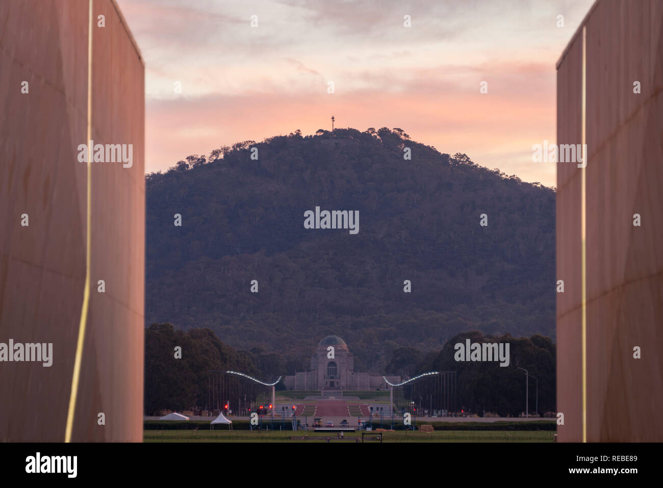 A distant view of the war memorial in Canberra at dawn Stock Photo - Alamy