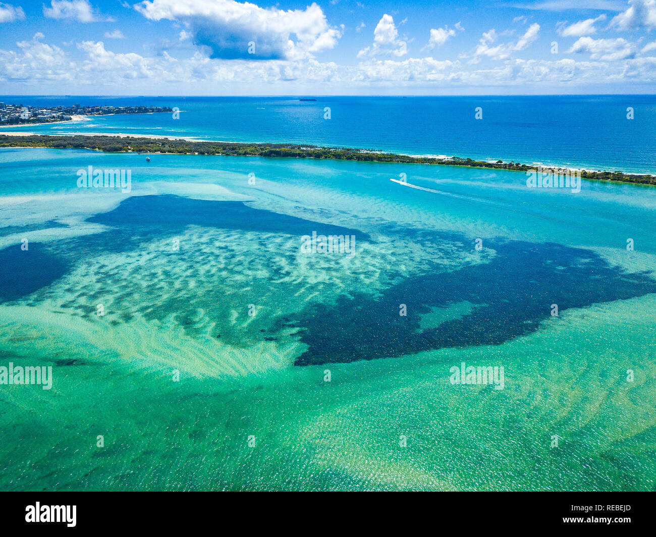 The Pumicestone Passage and Bribie Island on the Sunshine Coast, QLD ...