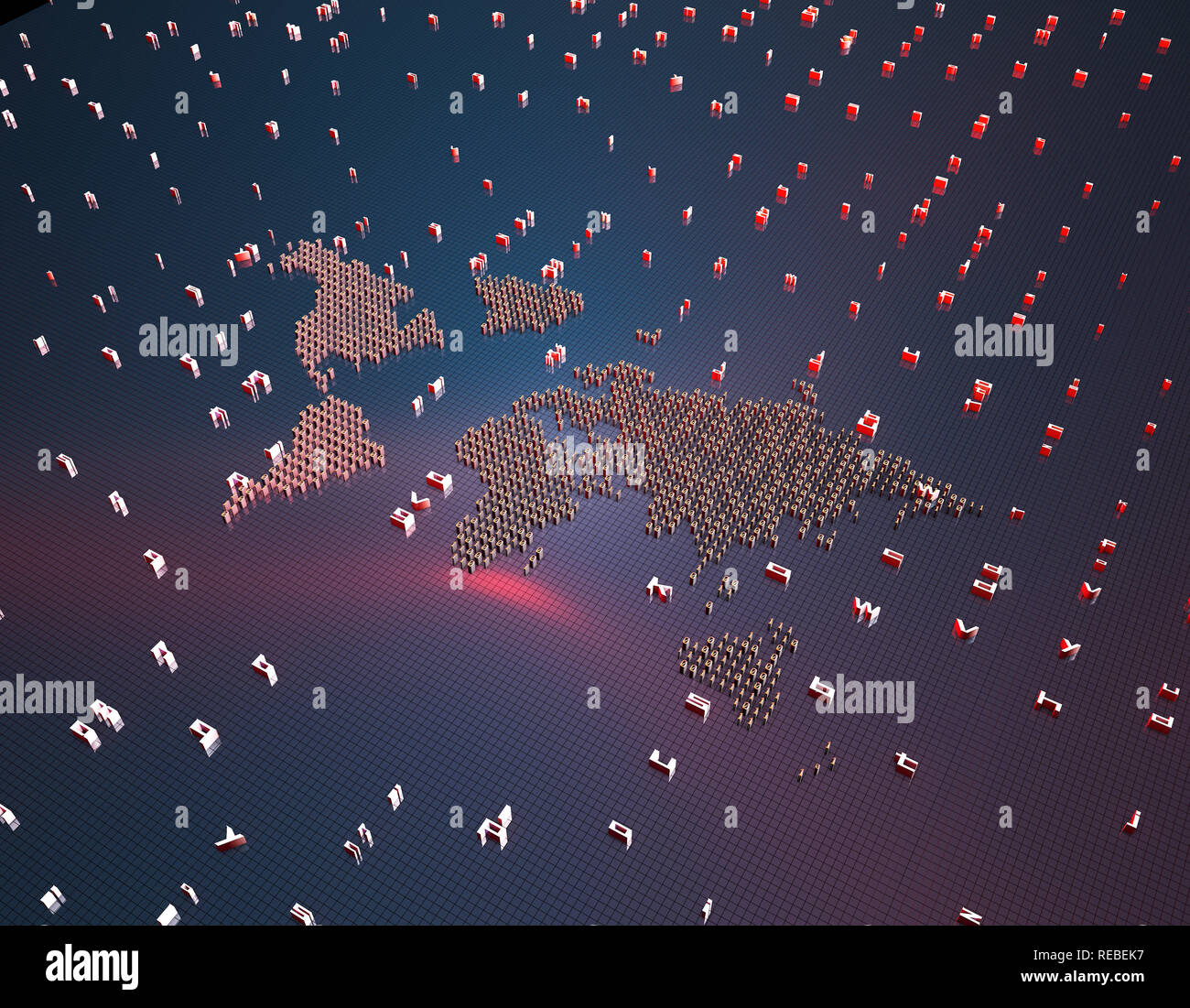 Network financial technology, a world map composed of binary symbols ...