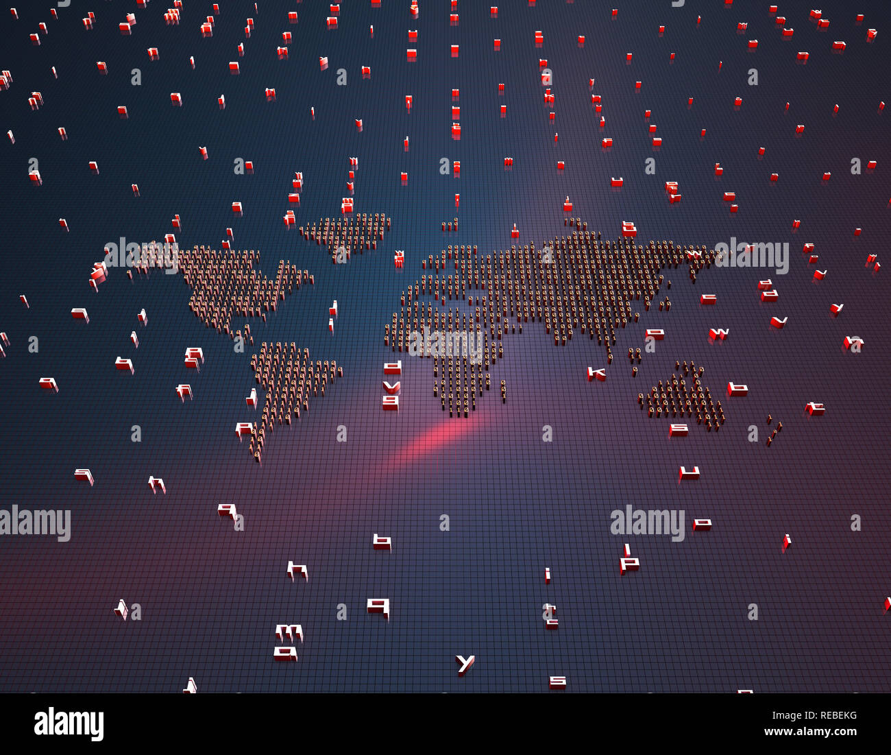 Network financial technology, a world map composed of binary symbols ...