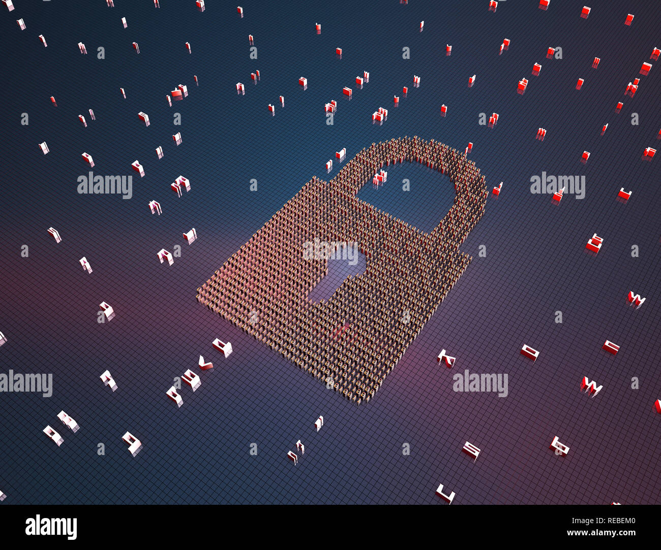 Network financial technology, the lock of binary symbols, represents ...