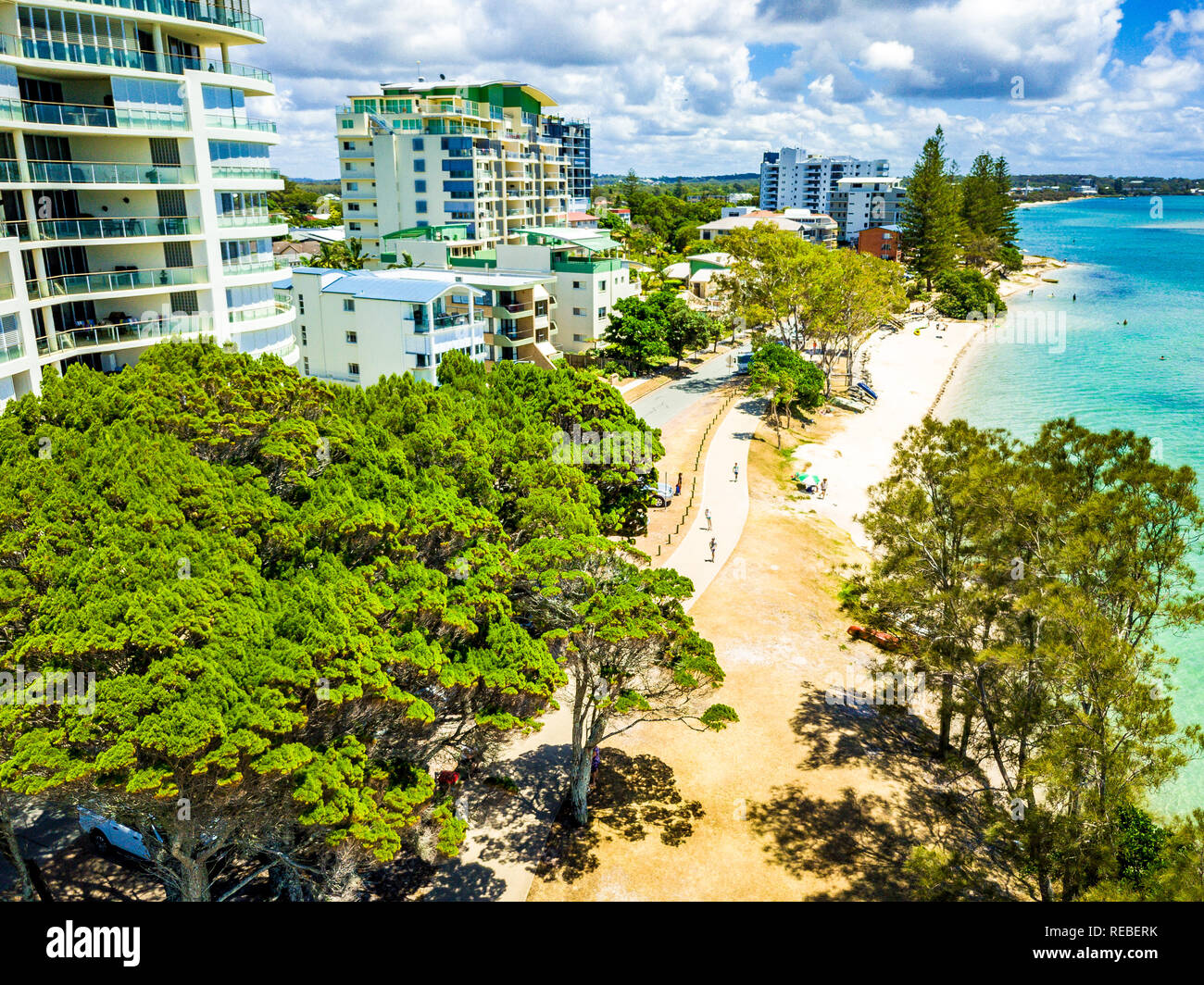 Aerial view of Golden Beach and the Caloundra area across through the ...