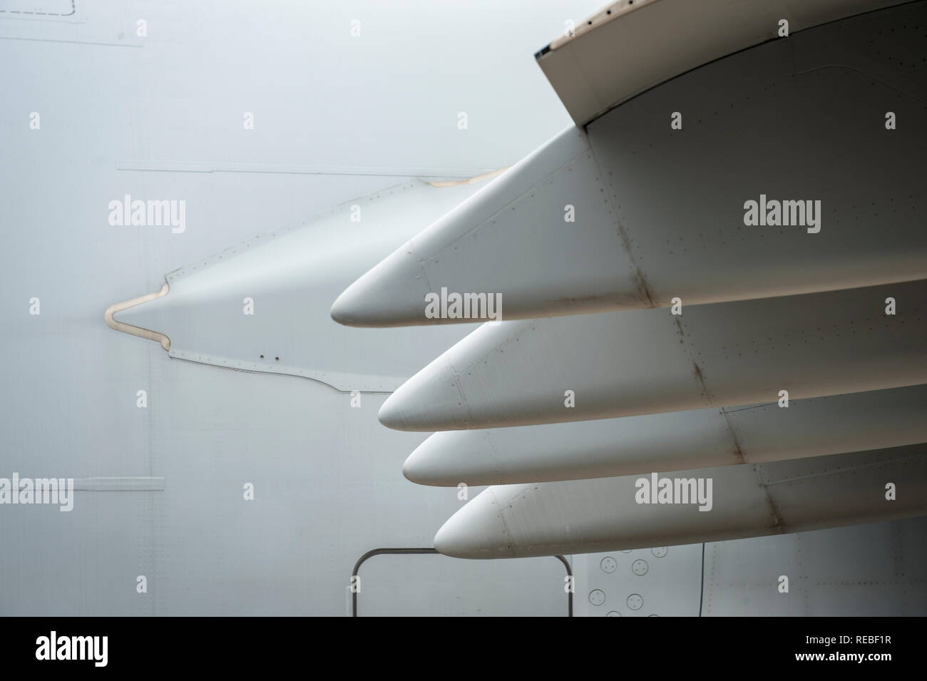 Detail of the wing structure of a modern military cargo jet Stock Photo ...