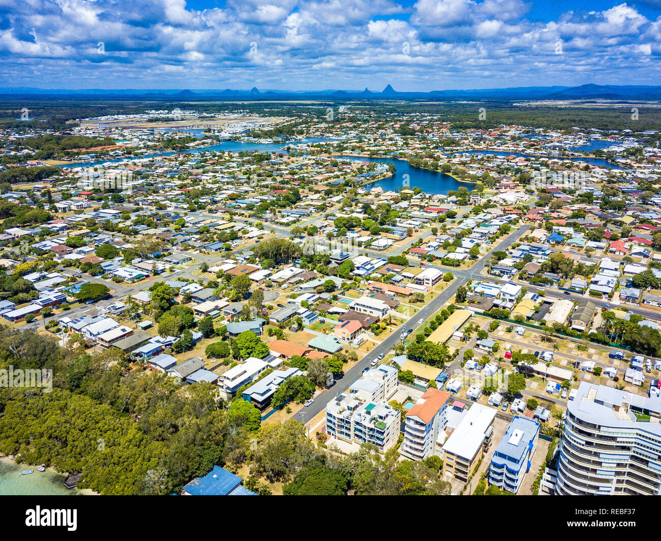 Aerial view of Golden Beach and surrounding suburbs on the Sunshine ...