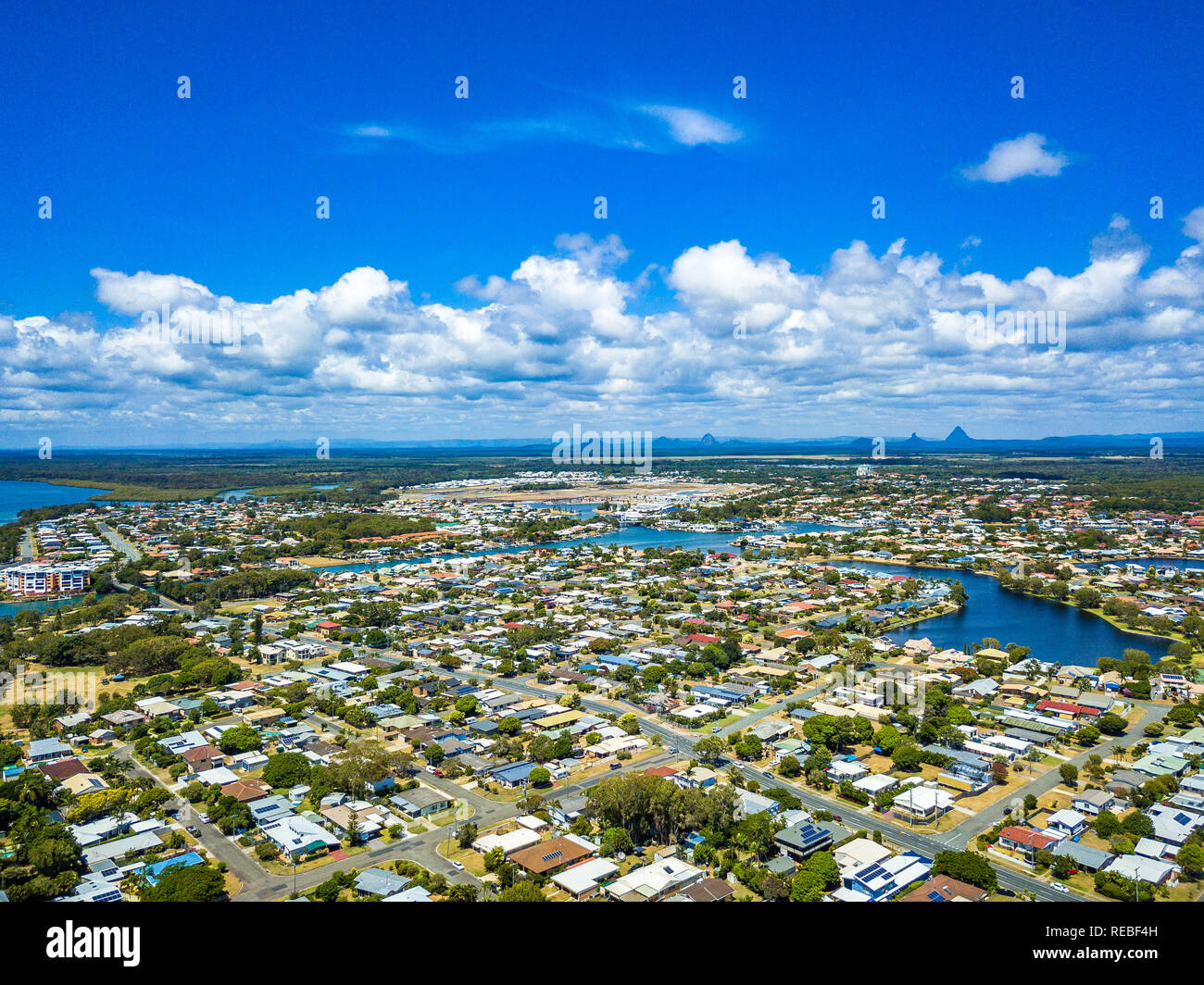 Aerial view of Golden Beach and surrounding suburbs on the Sunshine ...