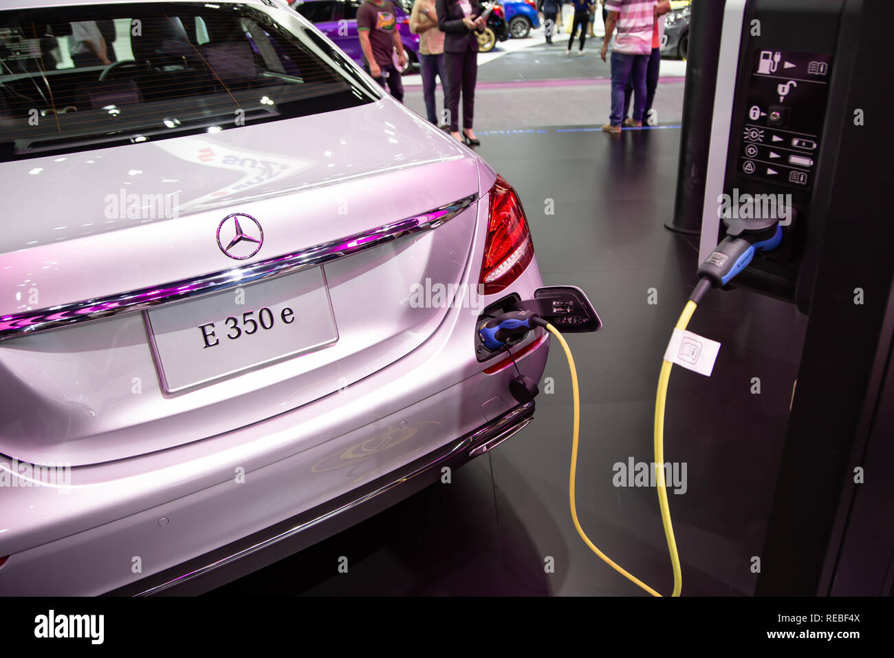 Nonthaburi, Thailand - December 4, 2018: Mercedes Benz E350e EV charging at station presented in ...