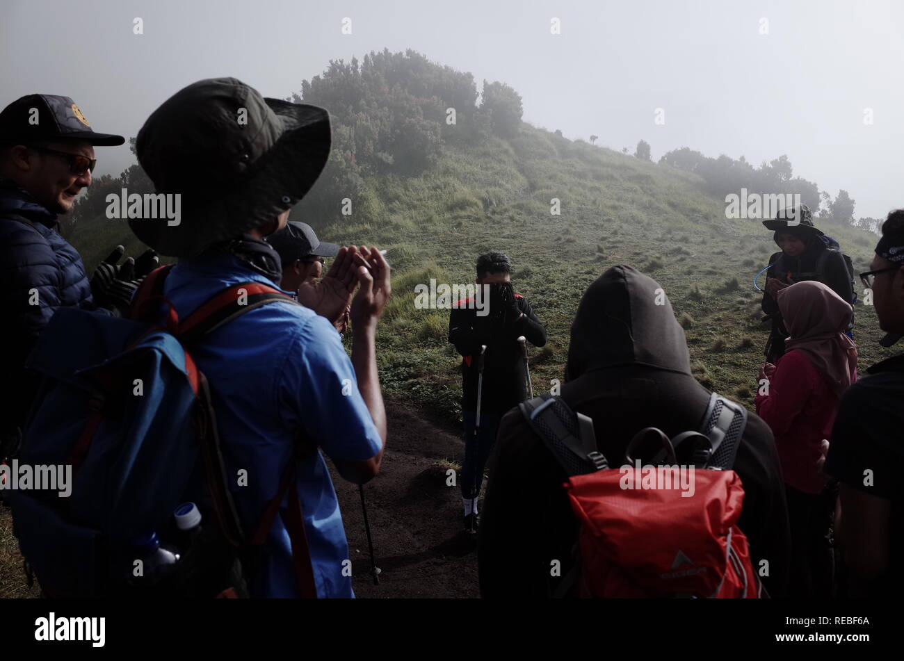 Prayer before hiking Stock Photo - Alamy