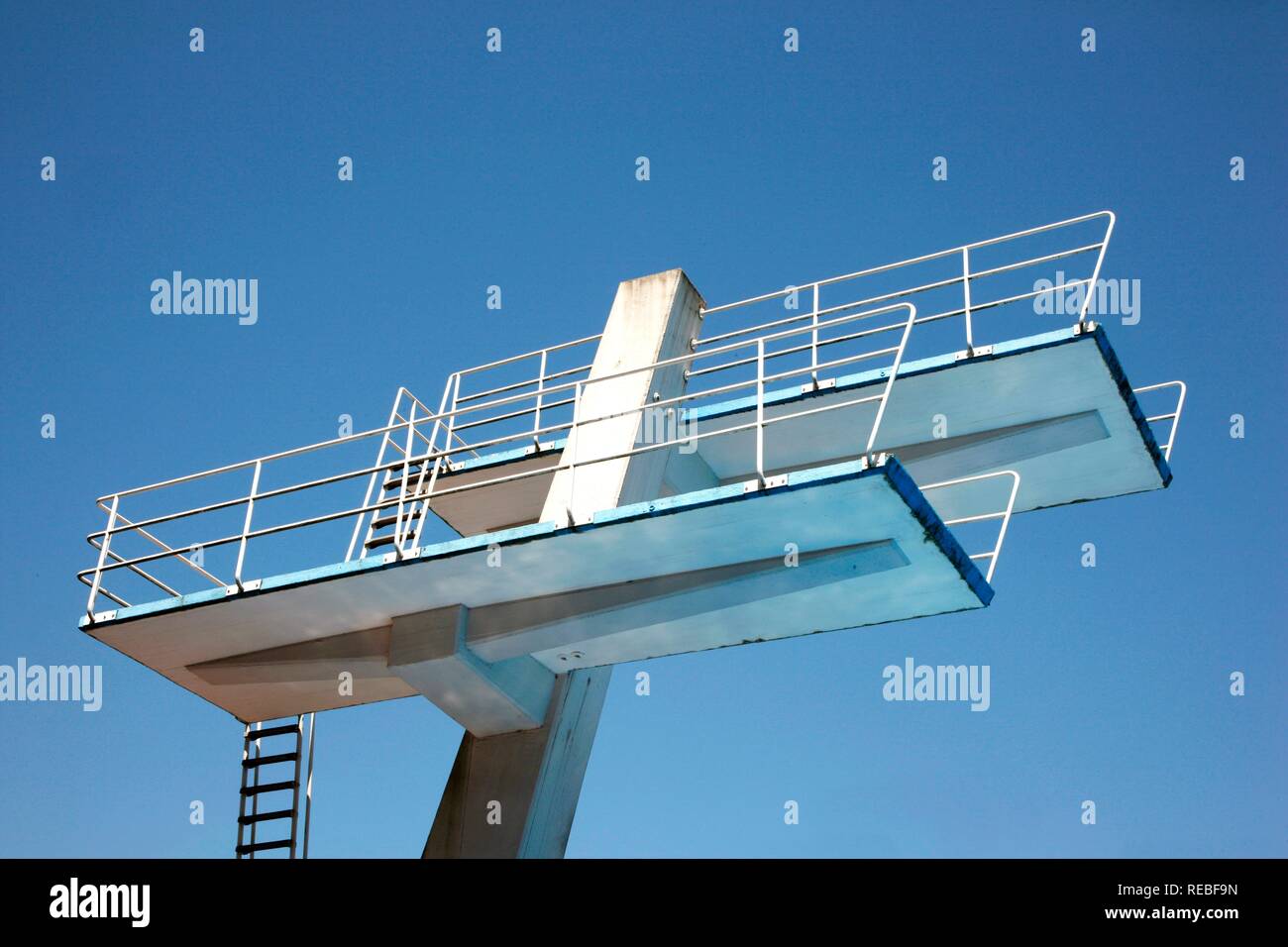 Diving tower with a 10-meter diving board in an outdoor pool Stock ...