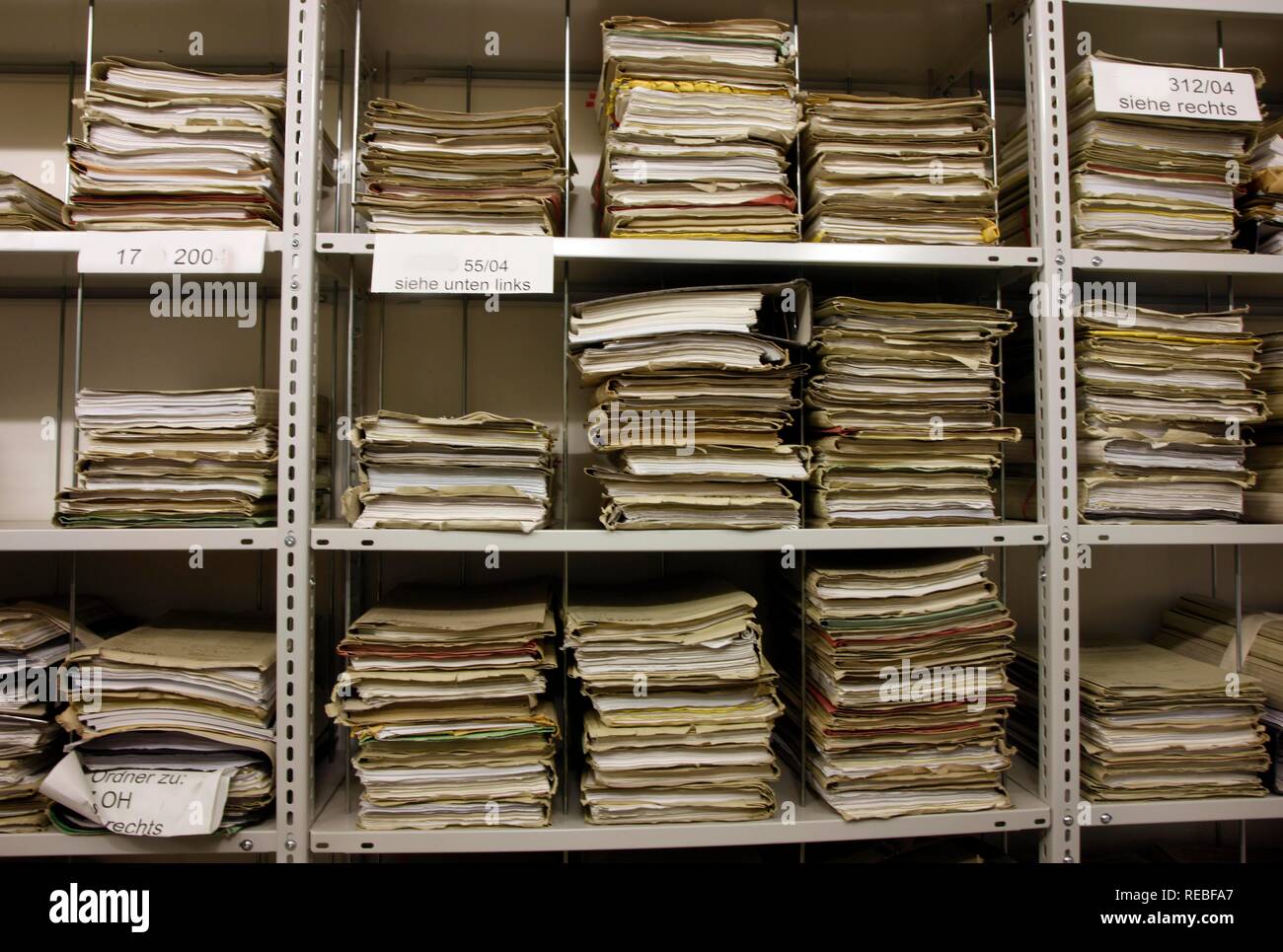 Archive room of a legal authority, court house with documents relating ...