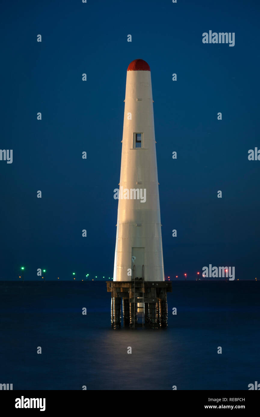 Night photograph of light beacon standing in Port Phillip Bay ...