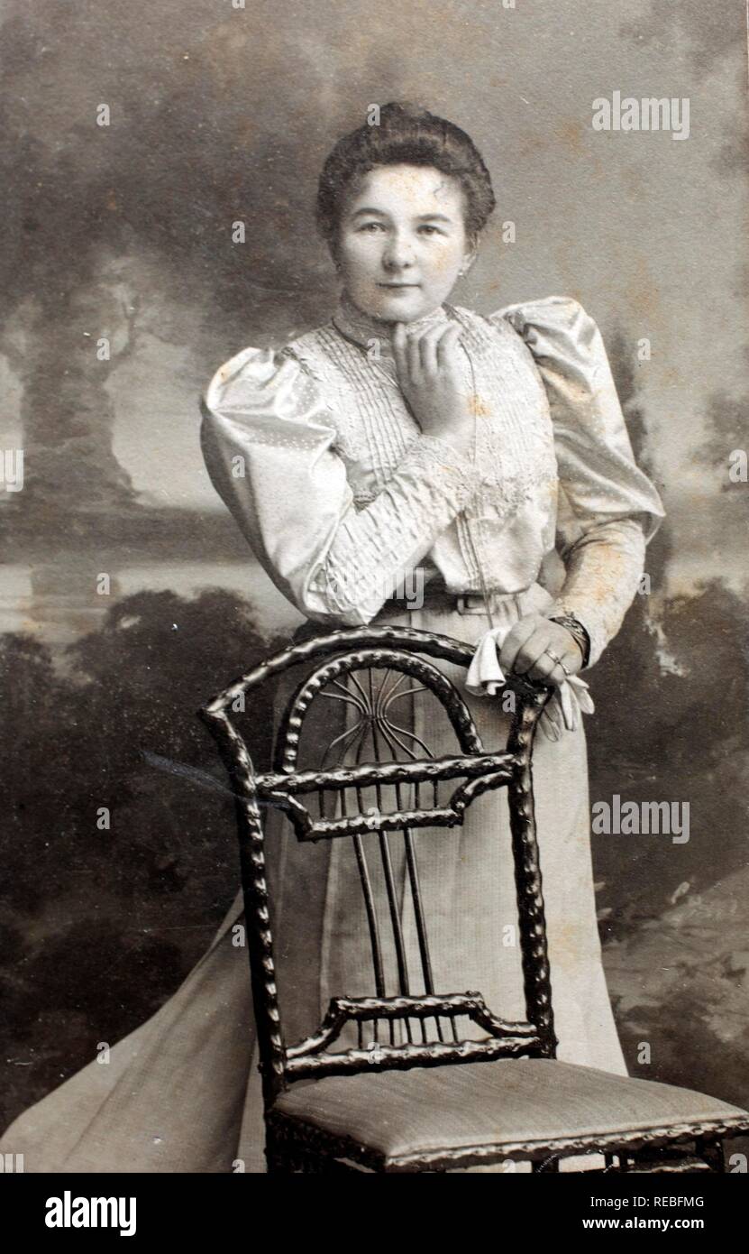 Historical photo, woman with a chair, 1901, Lower Bavaria Stock Photo ...
