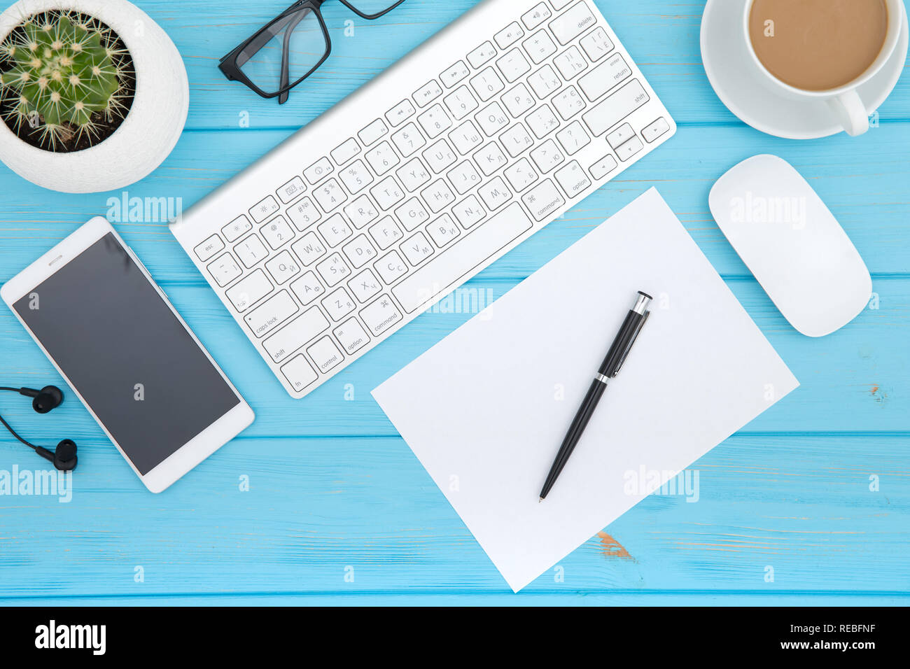 Office desk table of Business workplace and business objects Stock ...