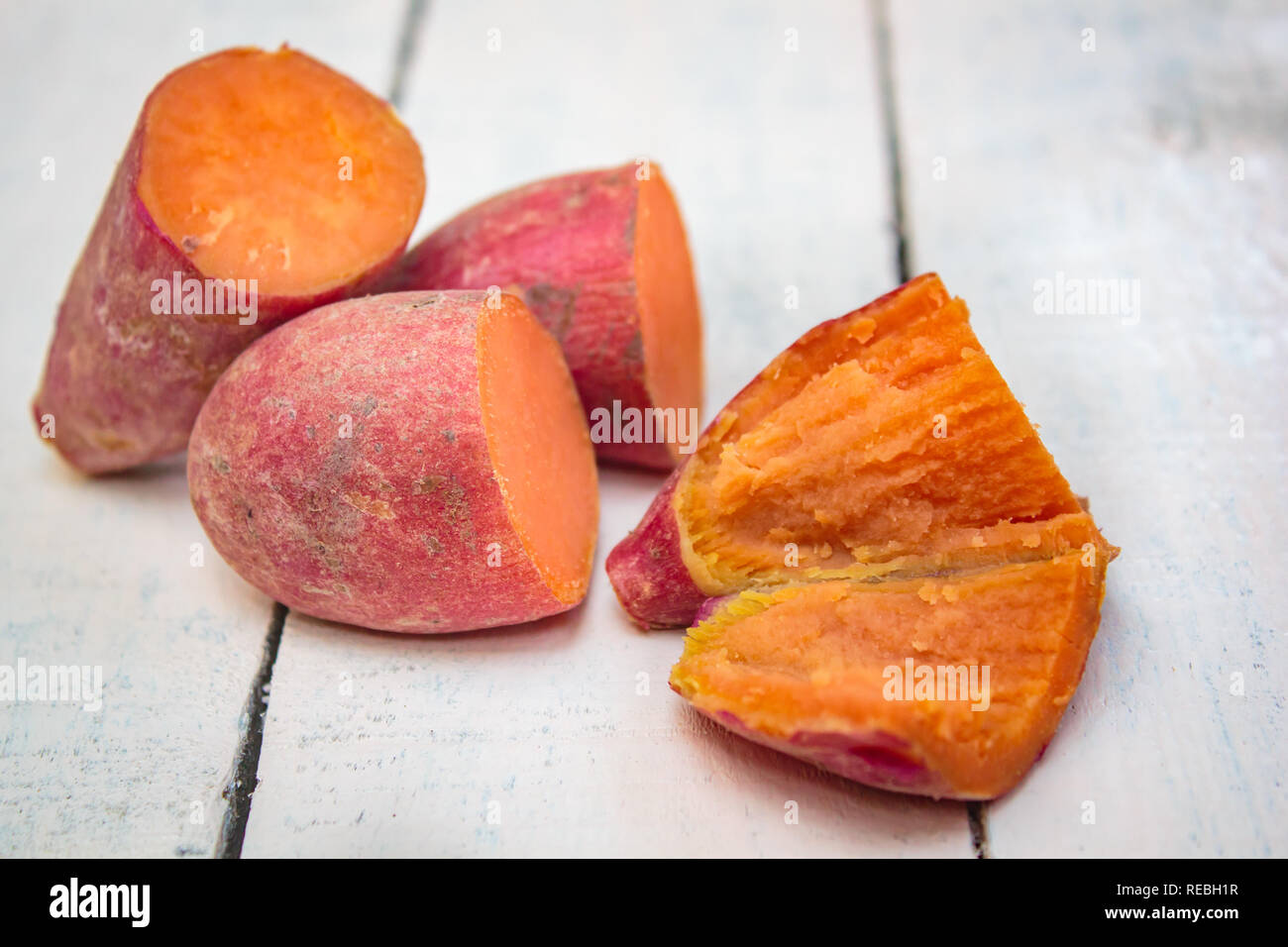 Boiled organic sweet potato, yellow yam, purple yam Stock Photo - Alamy