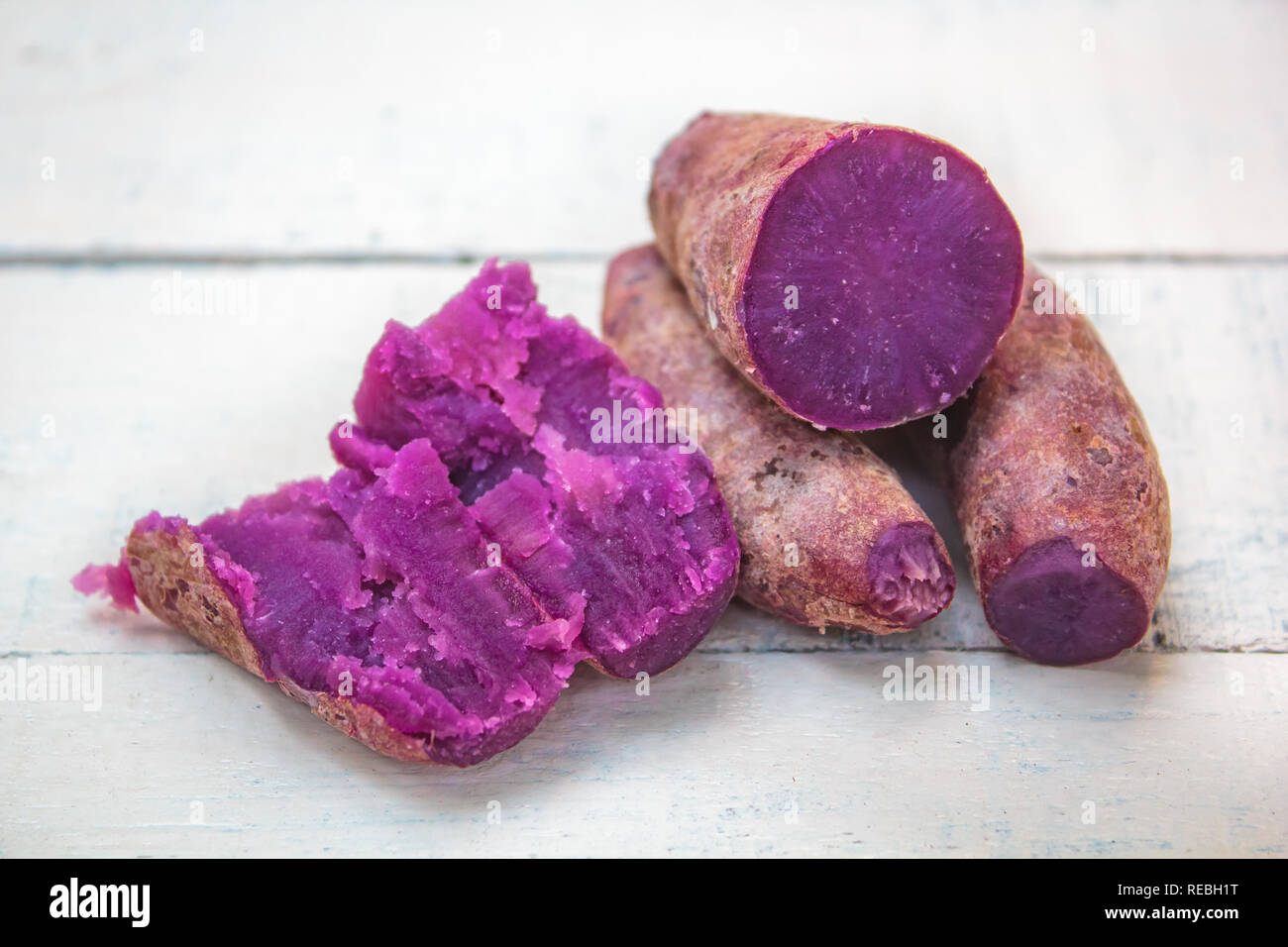 Boiled organic sweet potato, yellow yam, purple yam Stock Photo - Alamy