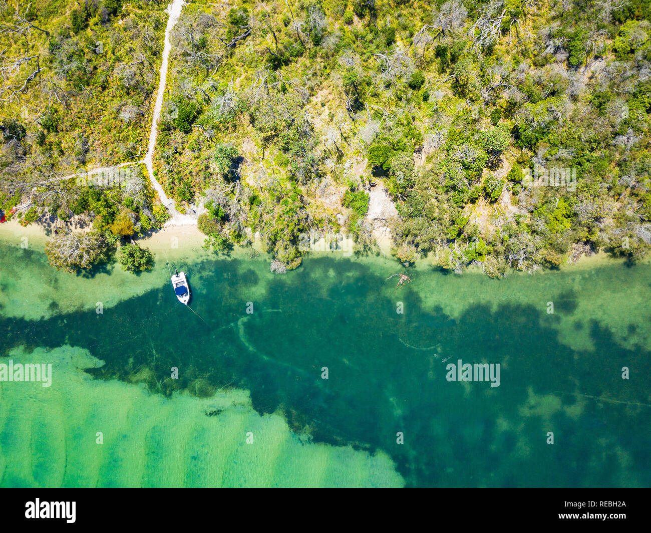 Aerial view of the beach at the Northern tip of Bribie Island in QLD ...
