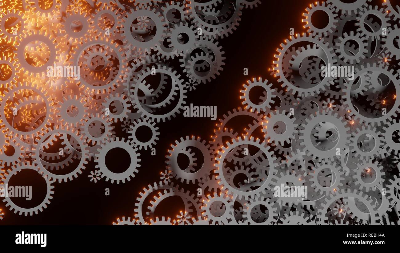 Bright red flash inside a set of gears. 3d illustration Stock Photo - Alamy