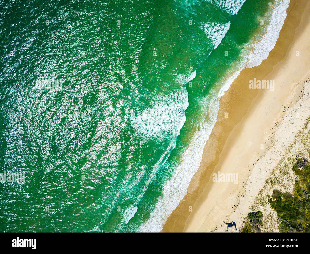 Aerial view of the beach at the Northern tip of Bribie Island in QLD ...