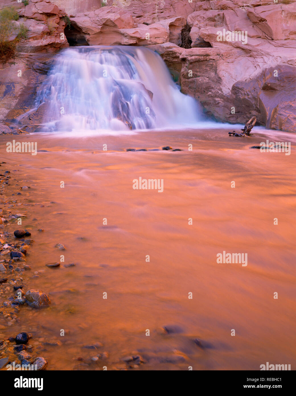 USA, Utah, Capitol Reef National Park, Waterfall on Fremont River with ...