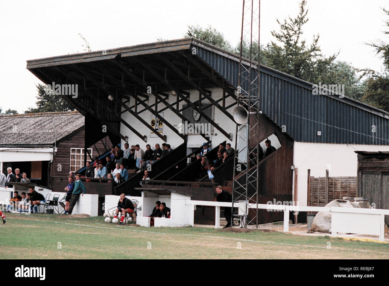 The main stand at Bury Town FC Football Ground, Ram Meadow, Bury St ...