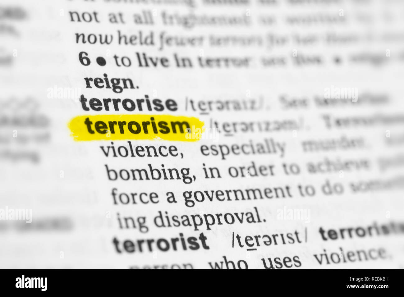 Highlighted English word "terrorism" and its definition at the ...