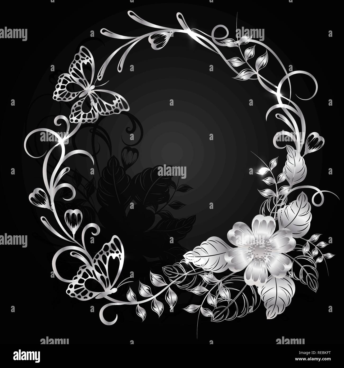 Silver flowers with shadow on dark background Stock Vector Image & Art ...