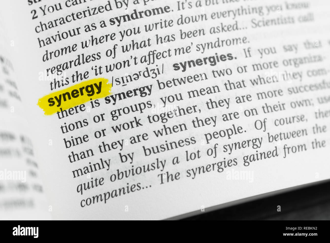 Highlighted English Word Synergy And Its Definition At The Dictionary