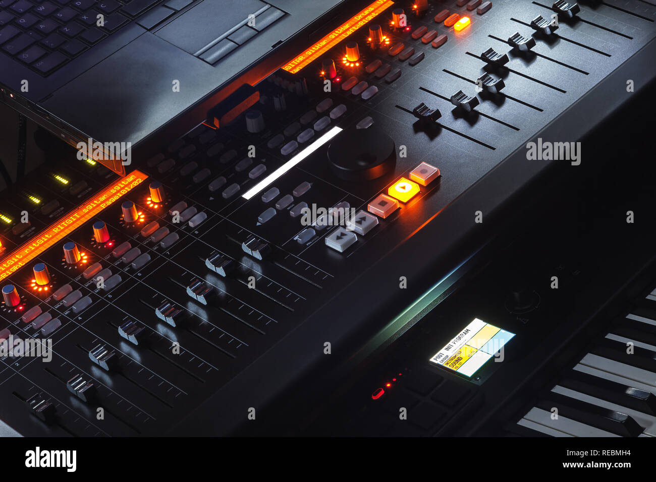 Modern music studio equipment, closeup view of mixing console Stock ...