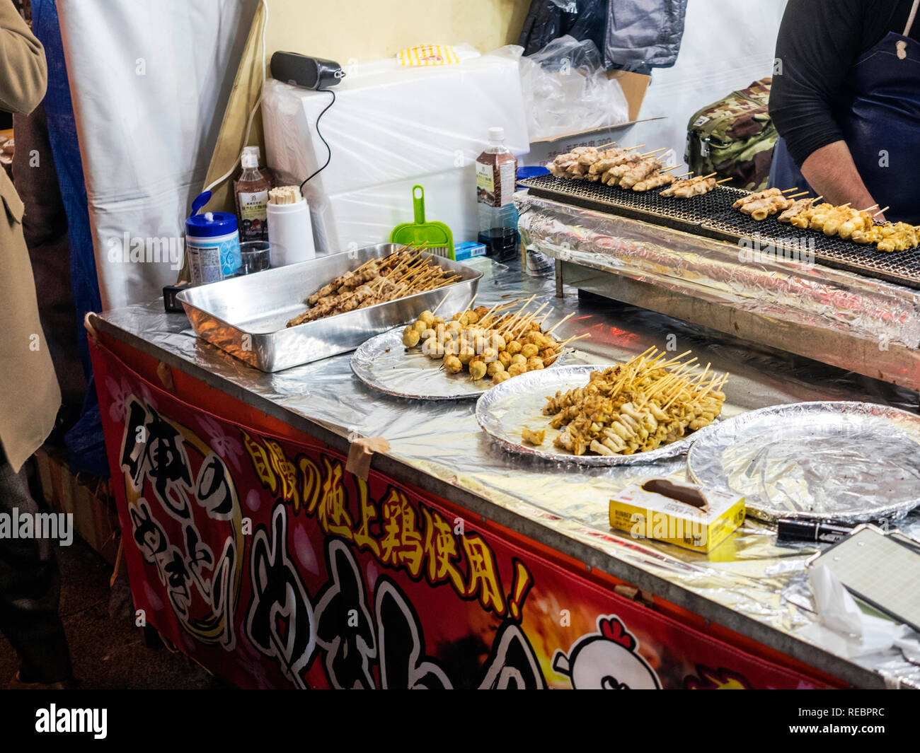 Yakitori skewers in a food stall during a Japanese matsuri festival Stock Photo - Alamy