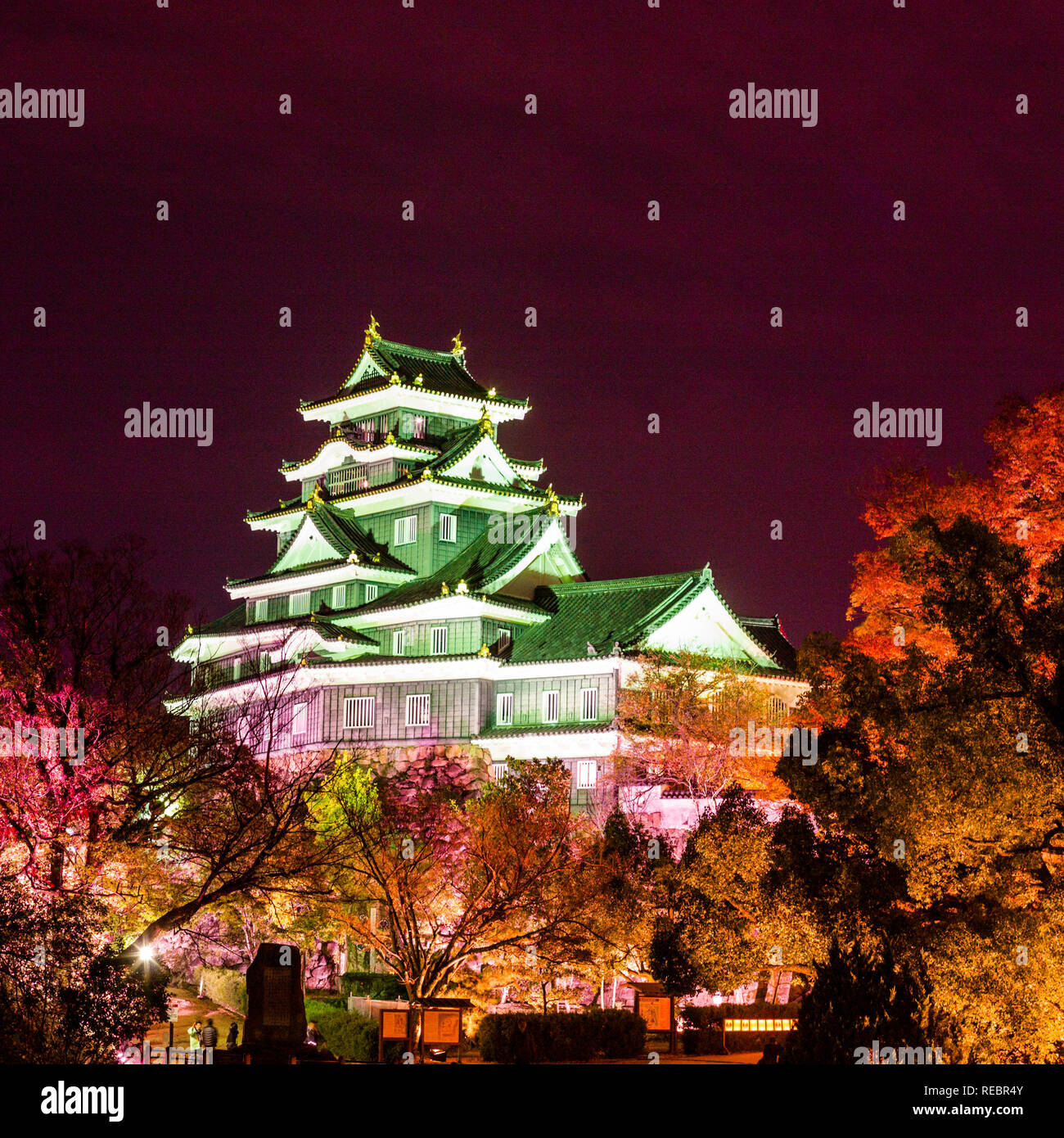 Night view of Okayama Castle, a historic samurai castle in Okayama ...
