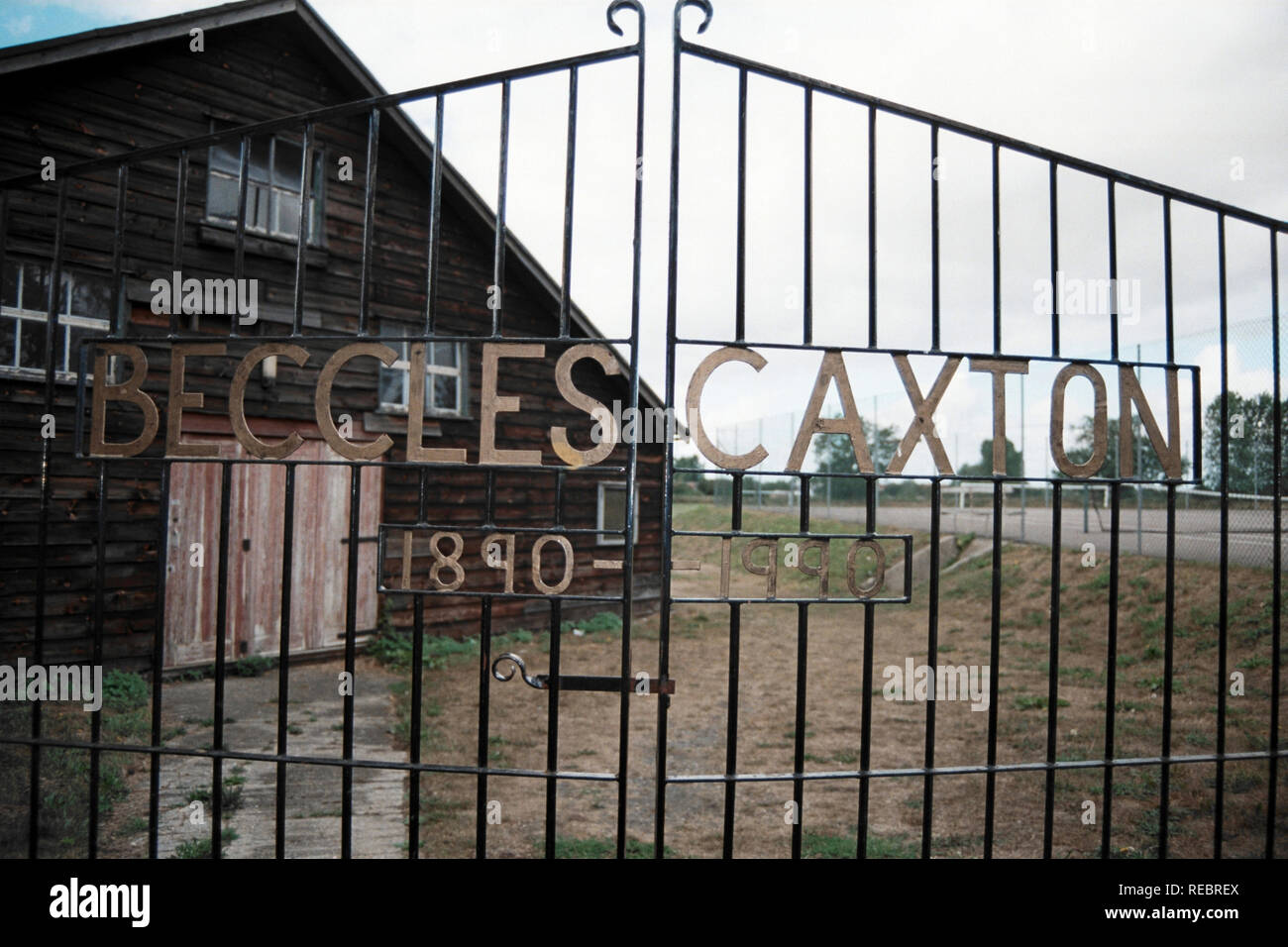 Entrance gates at Beccles Caxton FC Football Ground, Caxton Meadow ...