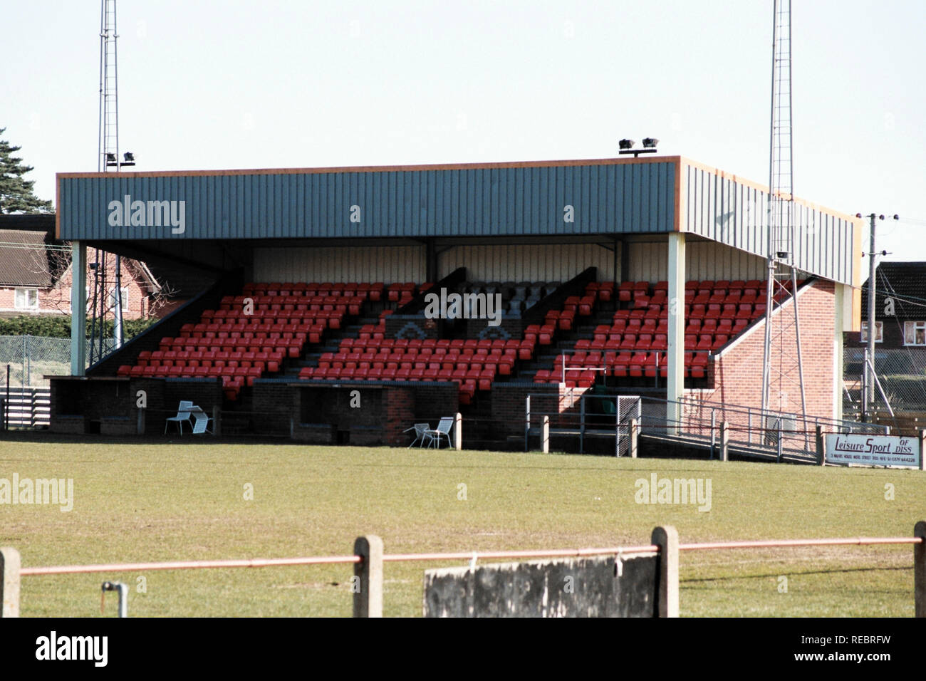 The main stand at Diss Town FC Football Ground, Brewers Green Lane ...