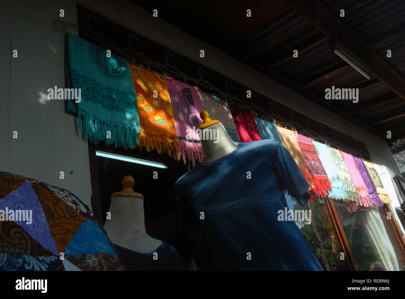 Scarfs and shawls for sale at a market in Bali, Indonesia, Ubud, Bali ...