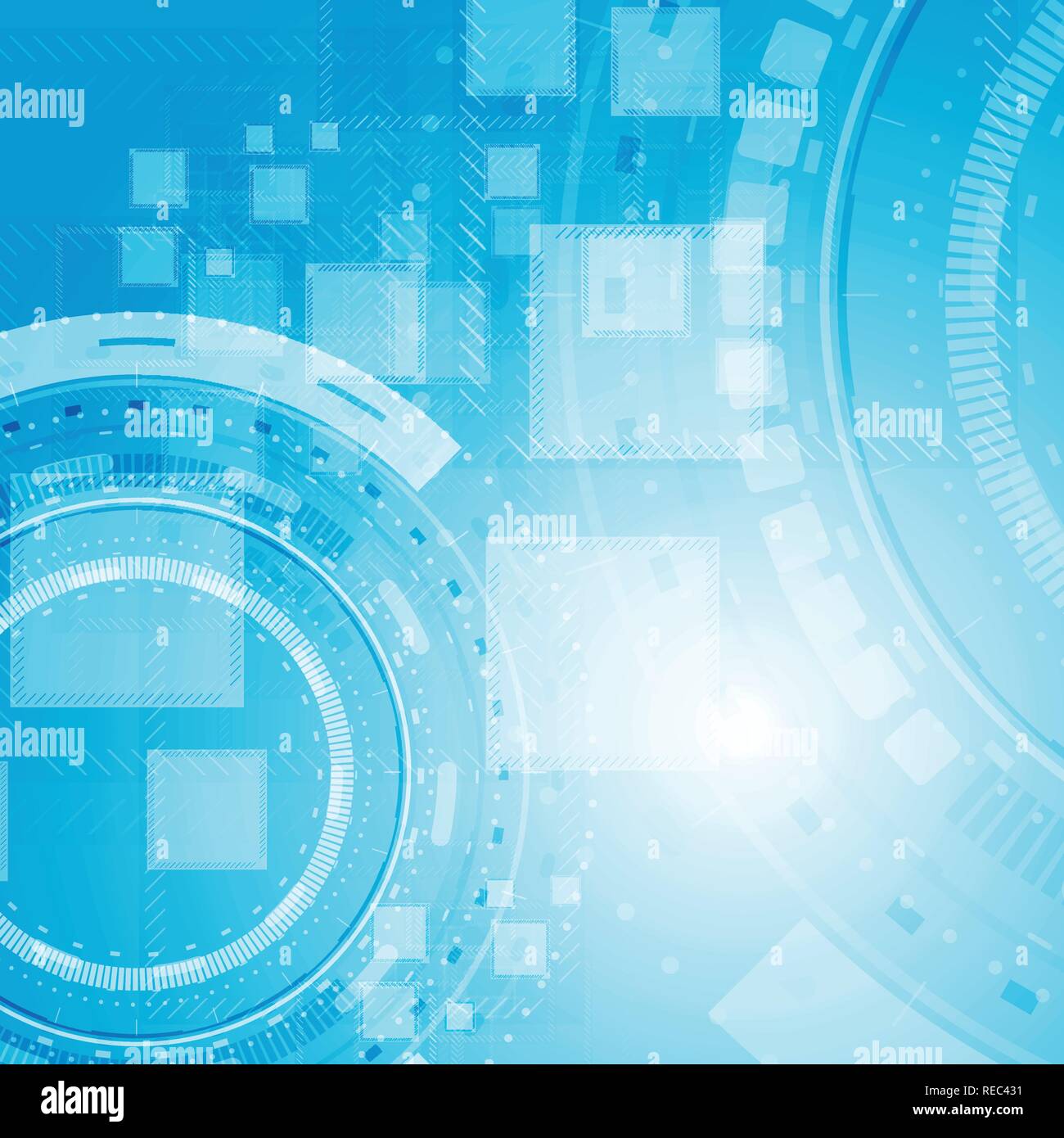 Abstract bright blue hi-tech vector background with HUD and squares ...