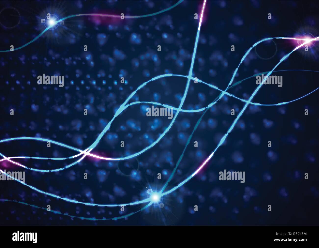 Retro neon 80s shiny wavy lines abstract background. Vector dark blue ...