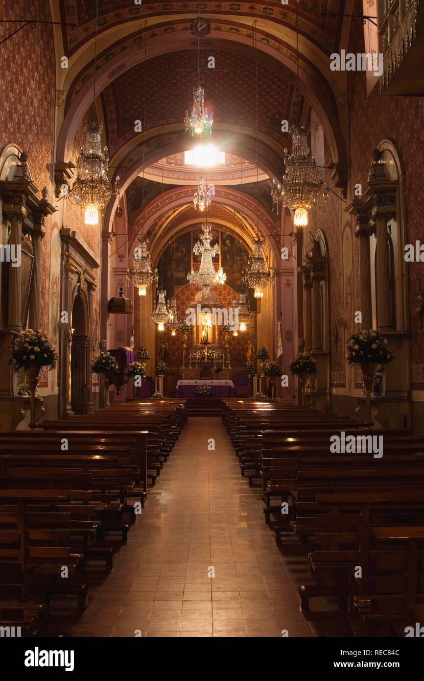 San Antonio Church, interior, historic town Santiago de Queretaro ...