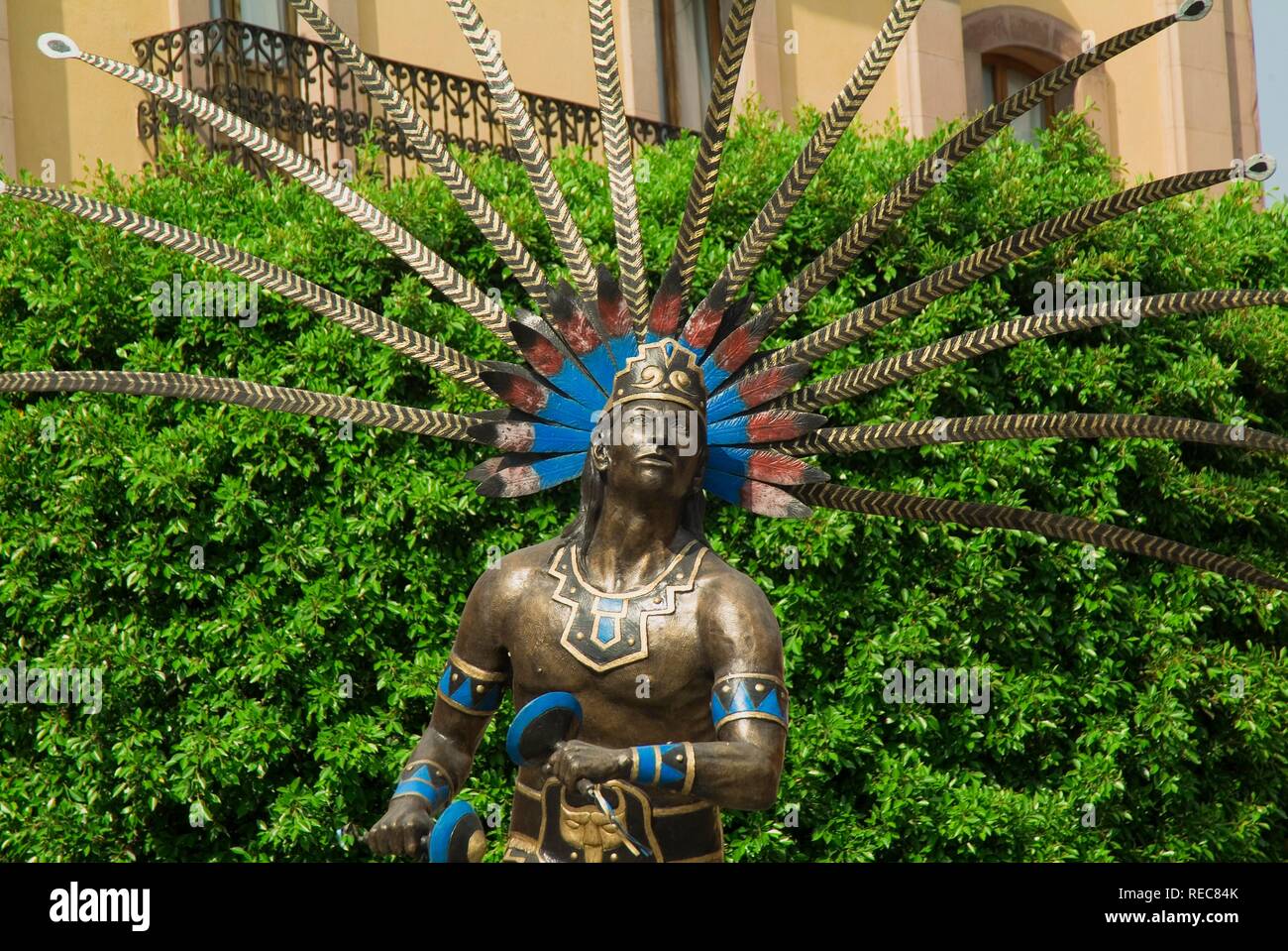 Statue of the Dancer Conchero Chichimeca, historic town Santiago de ...