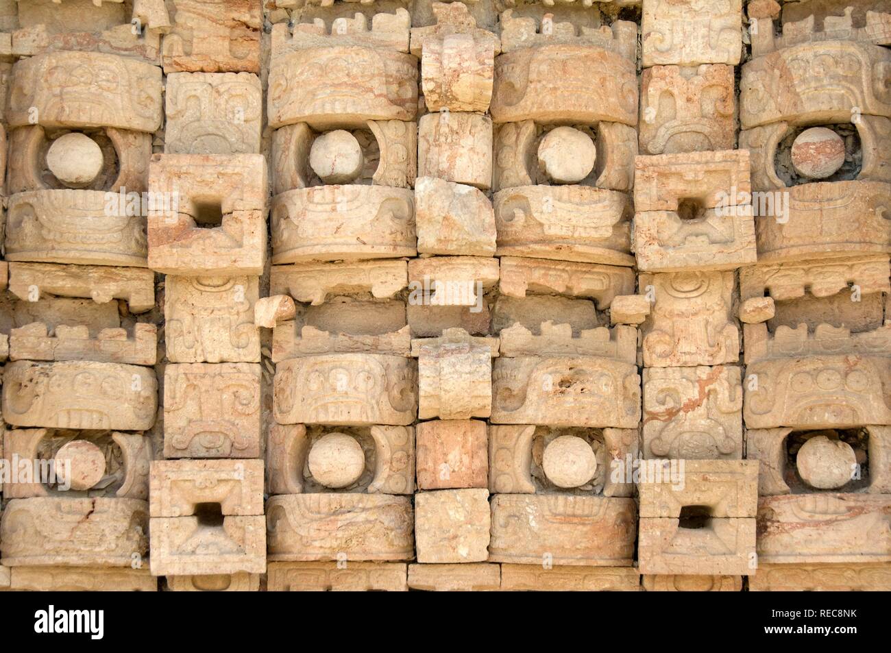 Kabah, Templo de las Mascarones, Temple of the Masks, wall carvings ...