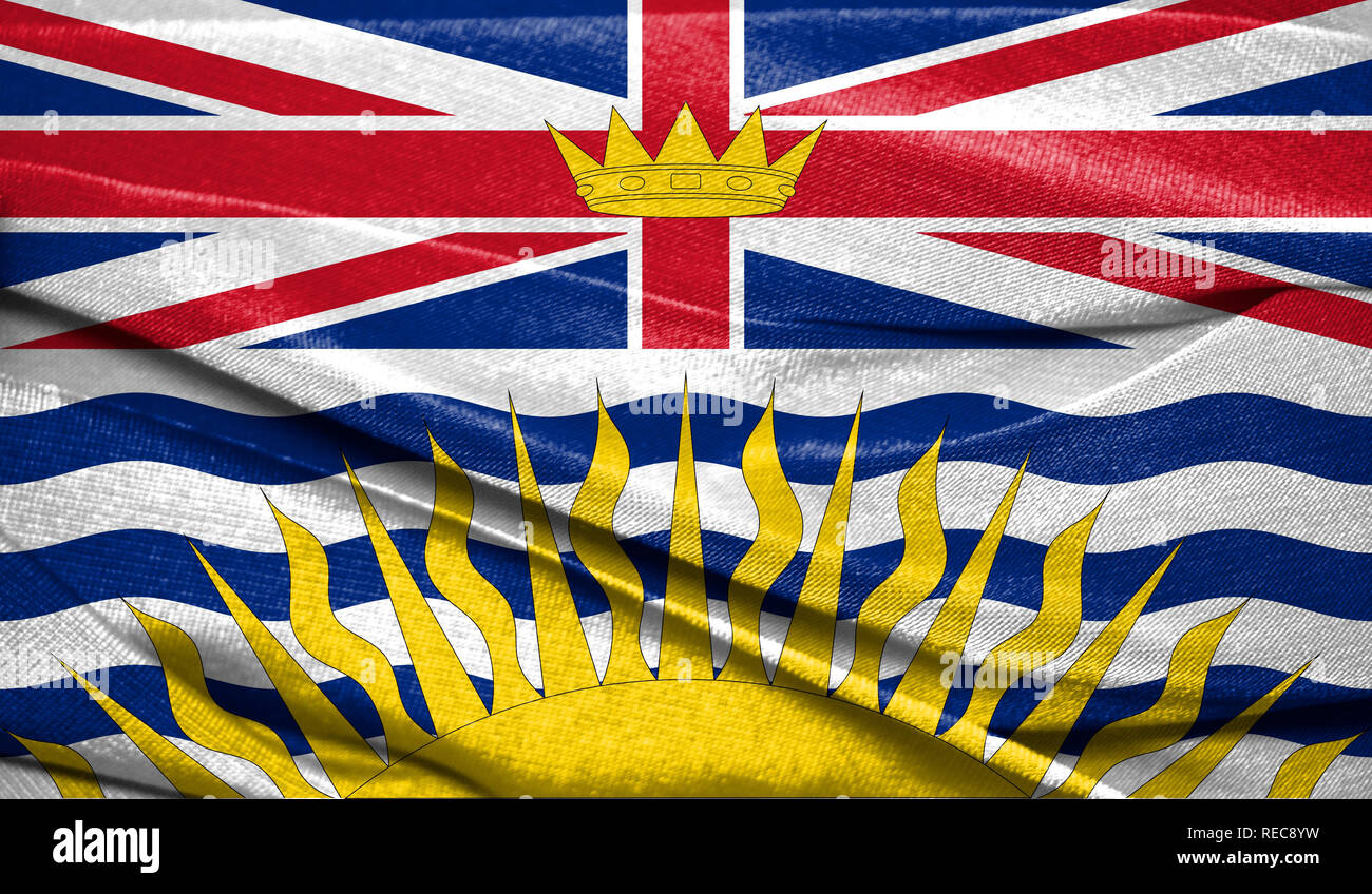 Realistic flag of British Columbia on the wavy surface of fabric ...