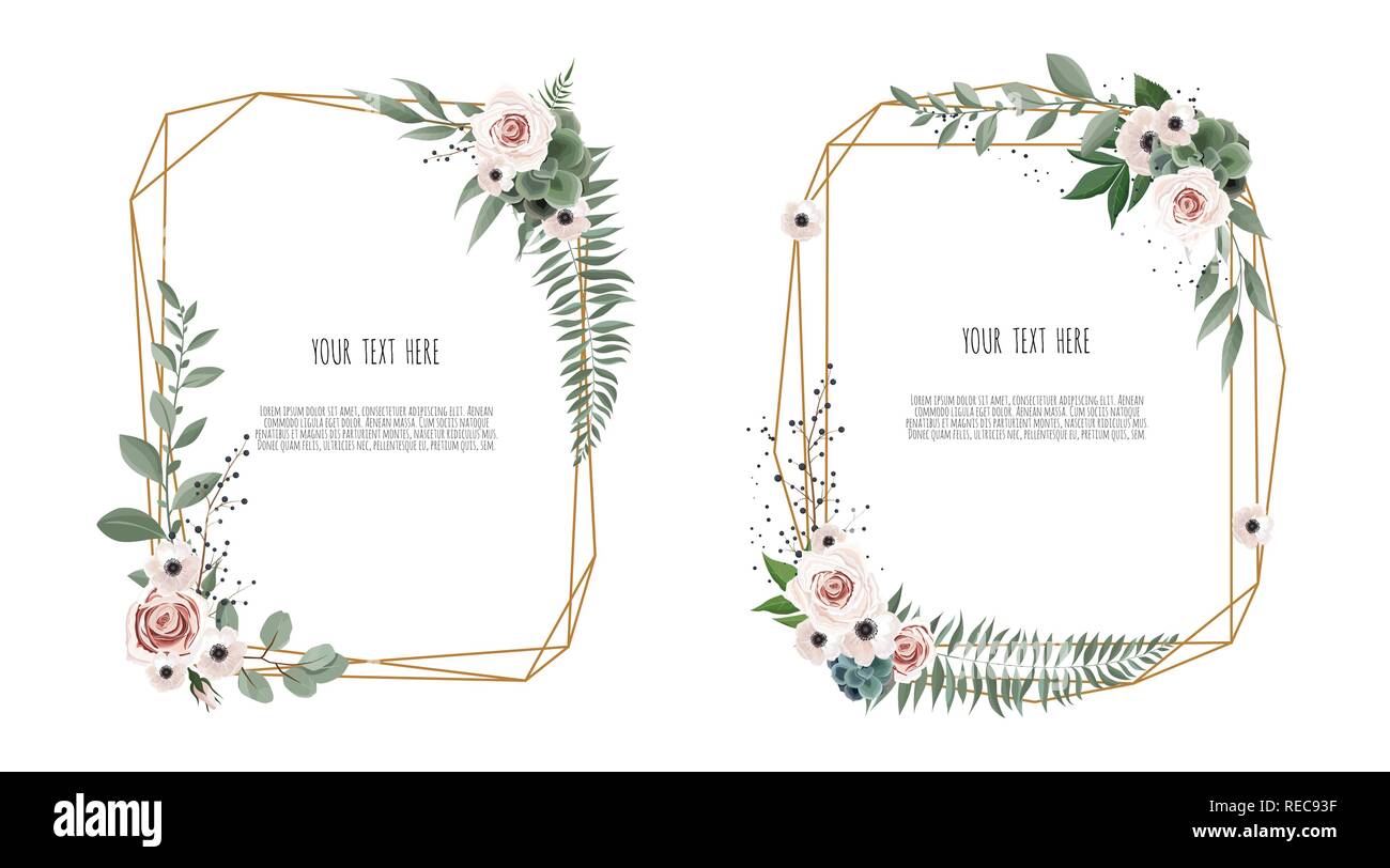 Vector floral botanical card design with leaves with geometrical frame ...