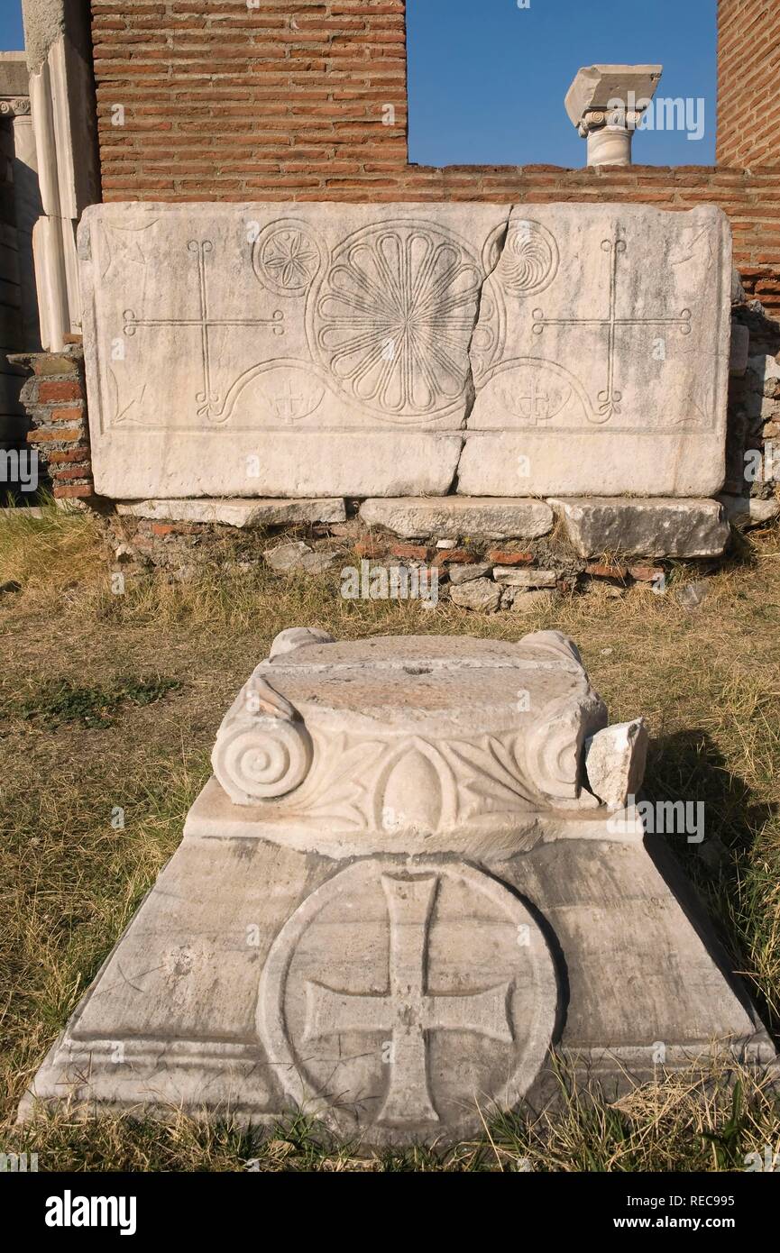 Capital carved with a Christian cross, Saint John Basilica, Selçuk ...