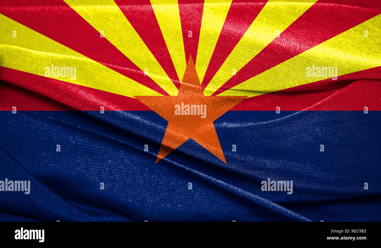 Realistic flag State of Arizona on the wavy surface of fabric. Perfect ...