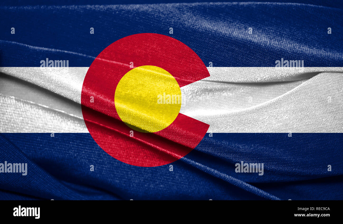 Realistic flag State of Colorado on the wavy surface of fabric. Perfect ...